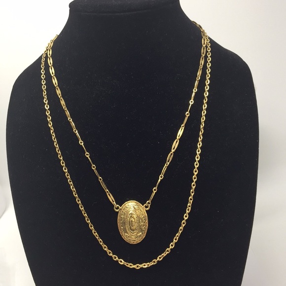 Jewelry | Medallion Necklace Gold Tone 2 Chains Length 24 | Poshmark